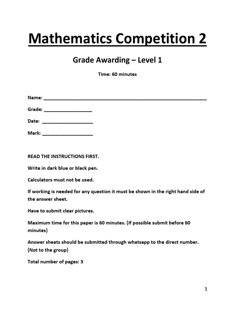 Mathematics Competition 2 Level 1 | PDF