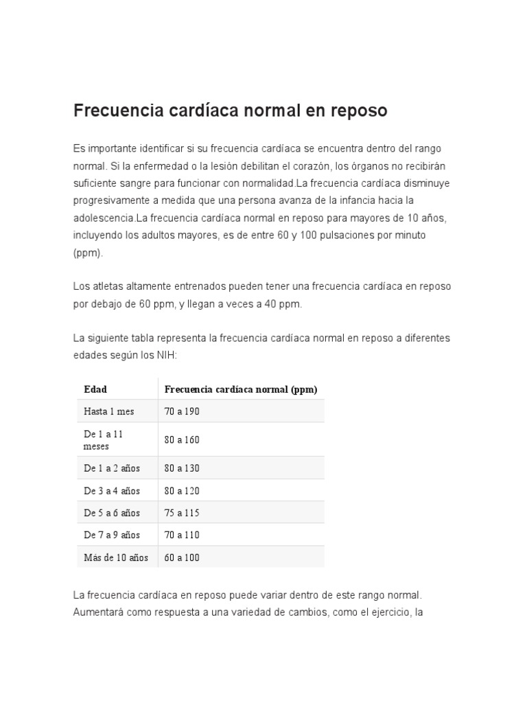 PULSACIONES Frecuencia Cardíaca Normal en Reposo | PDF | Ritmo cardiaco ...