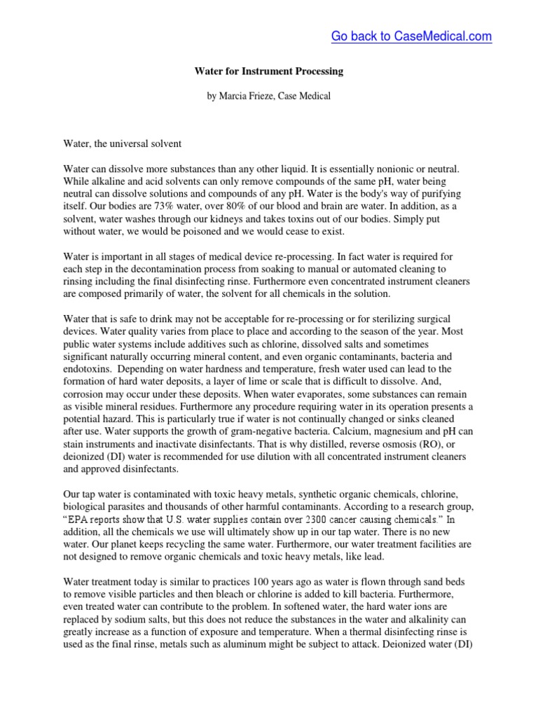 Water For Instrument Processing: by Marcia Frieze, Case Medical | PDF ...