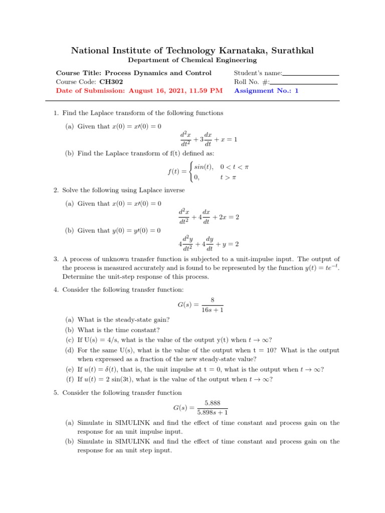 Assignment #1 | PDF | Laplace Transform | Computer Science