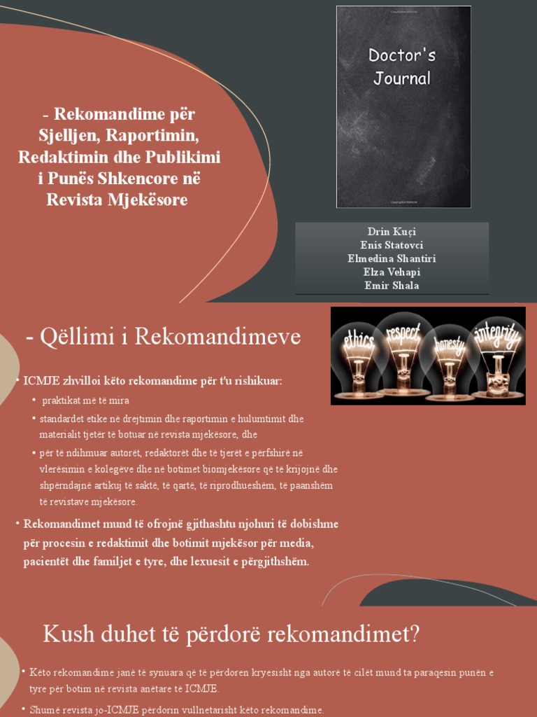 Rekomandime Per Sjelljen, Raportimin, Redaktimin, Publikimin e Punes ...