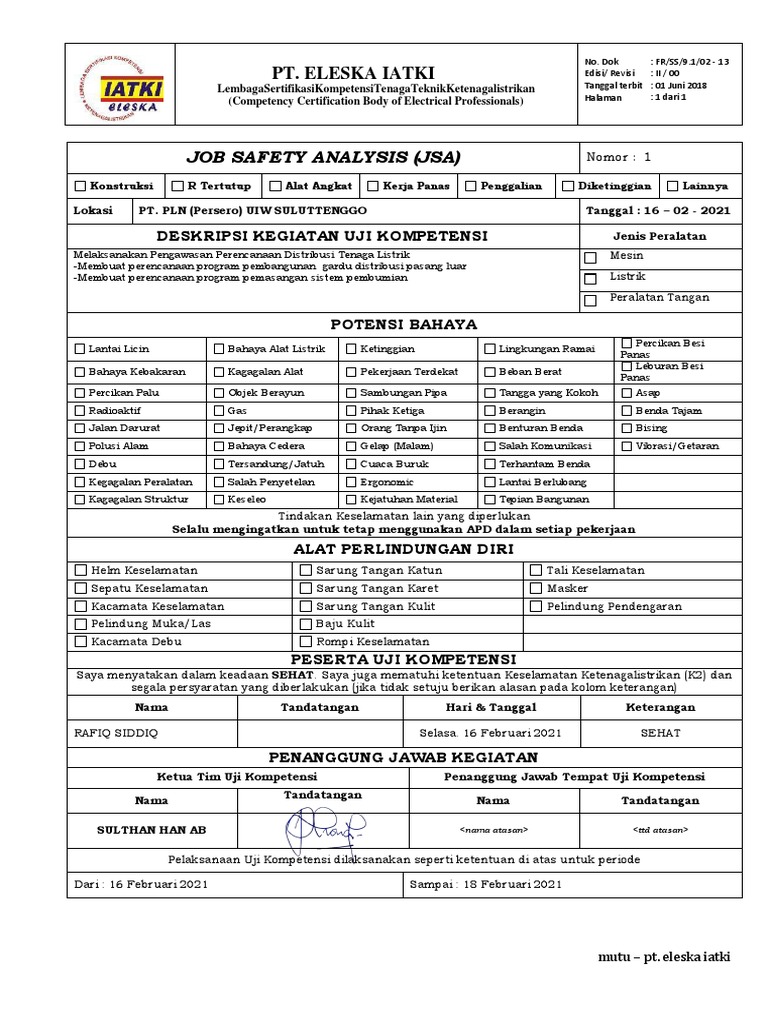 Job Safety Analysis - 1 | PDF