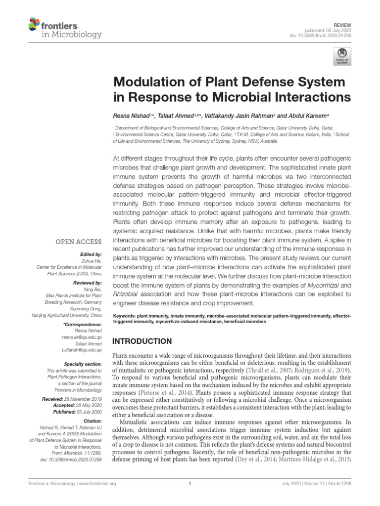 Modulation of Plant Defense System in Response To | PDF | Immune System ...