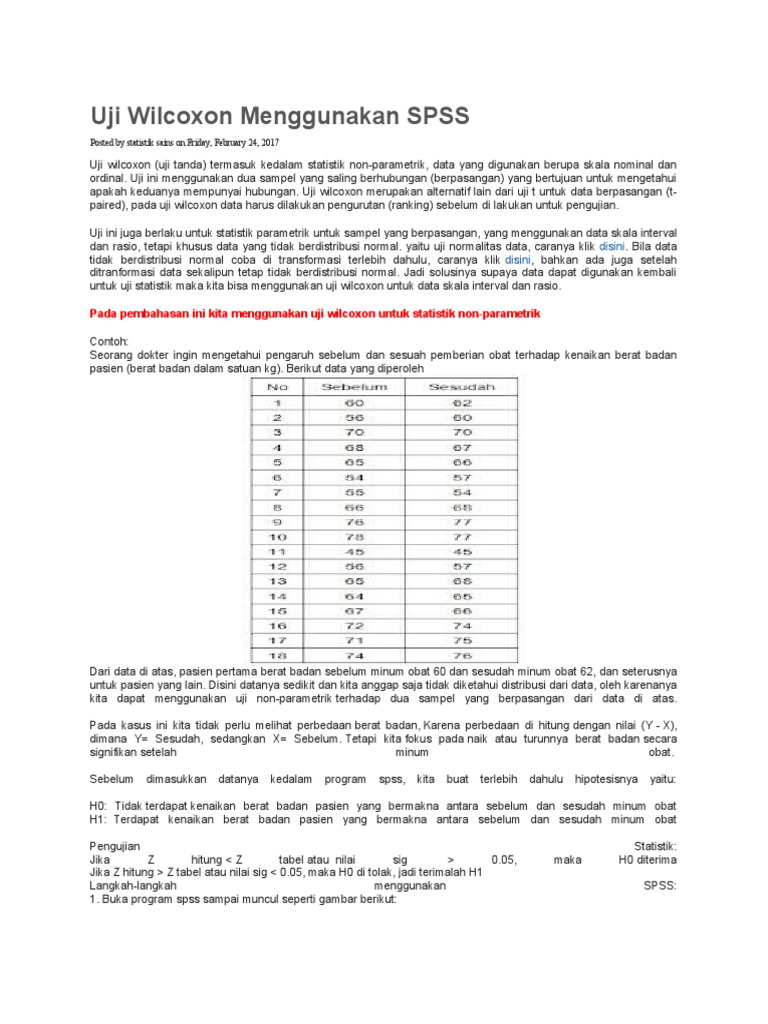 Uji Wilcoxon Menggunakan SPSS | PDF