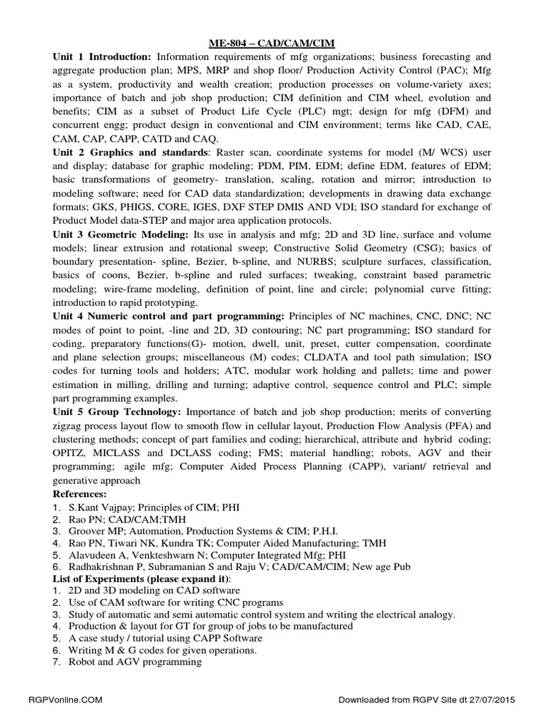 RGPV Syllabus Grading Me 804 Cad Cam Cim | PDF | Computer Aided Design ...