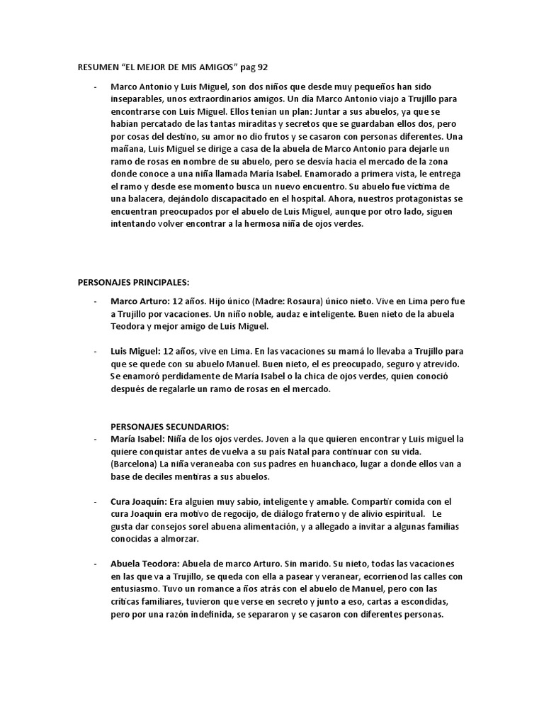Resumen - El Mejor de Mis Amigos | PDF
