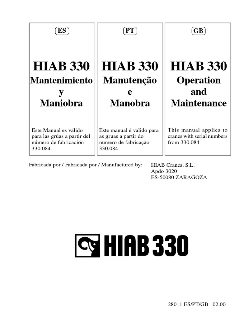 Manual Mantenimiento y Maniobra Hiab 330 Espt | PDF | Bienes ...