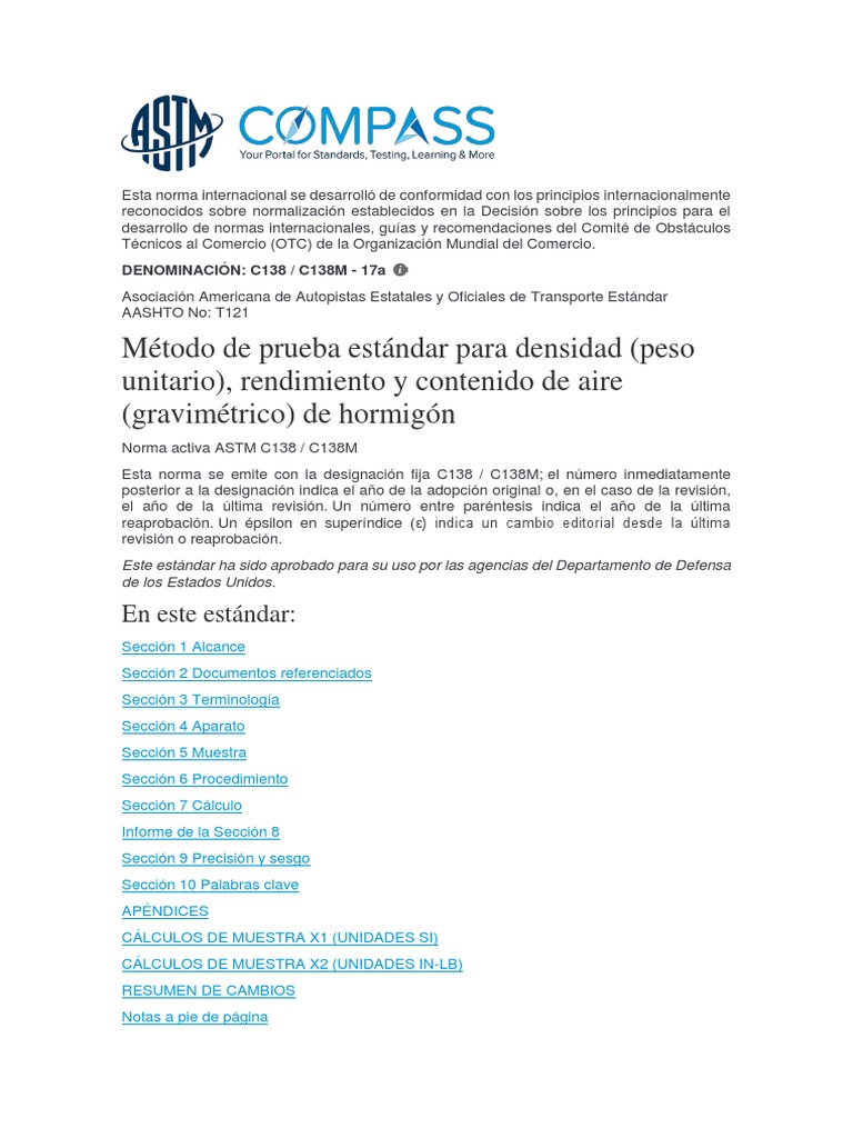 Astm C 138 | PDF | Hormigón | Densidad