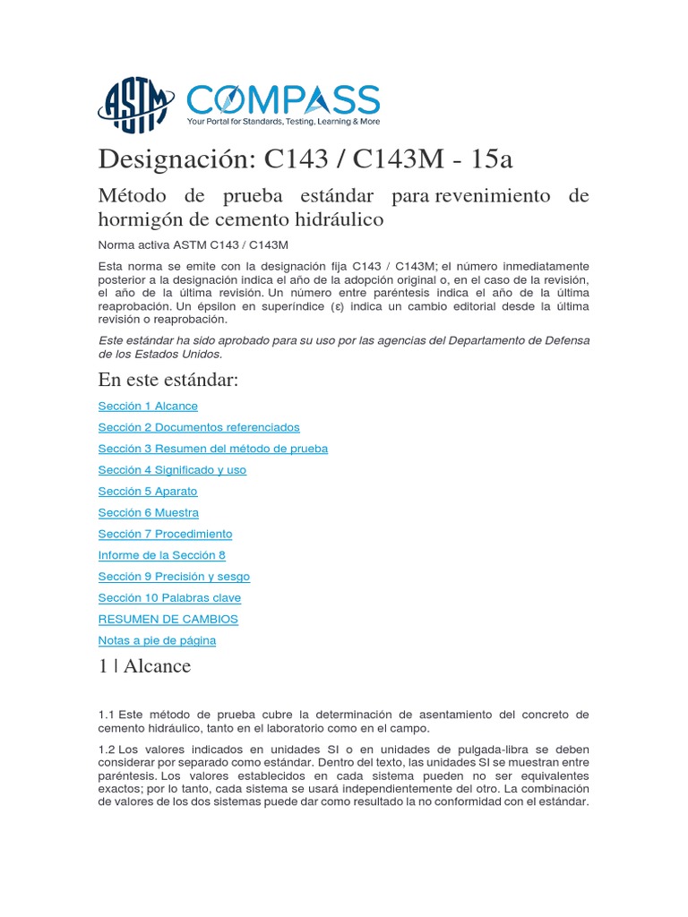 Astm C 143 | PDF | Hormigón | Materiales