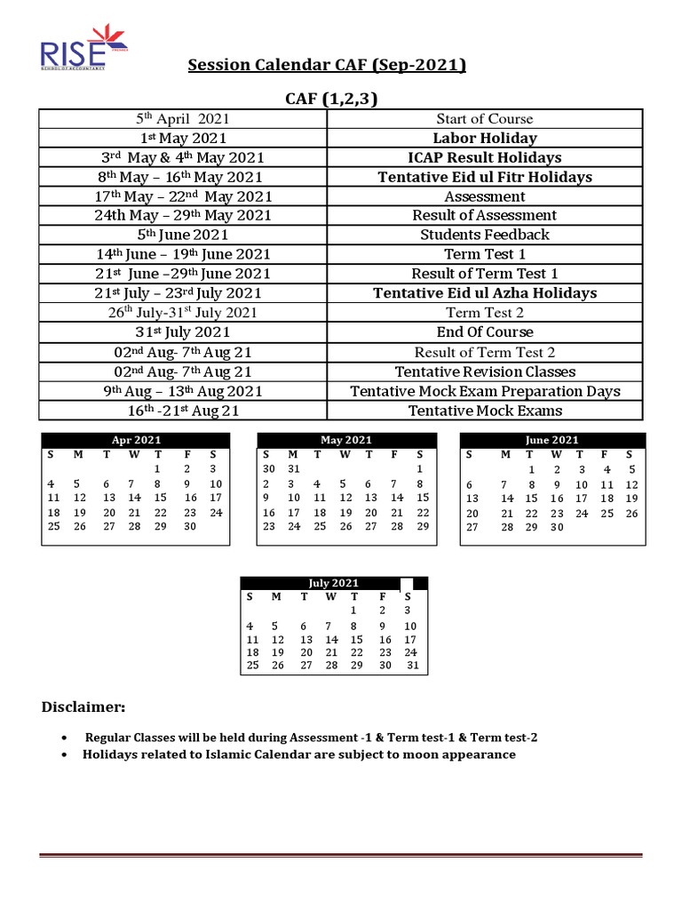 Revised CAF - Sessional Data (Caf-1,2,3) | PDF