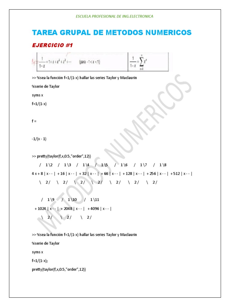 Tarea Grupal de Metodos Numericos | PDF Tarea Grupal de Metodos Numericos | PDF