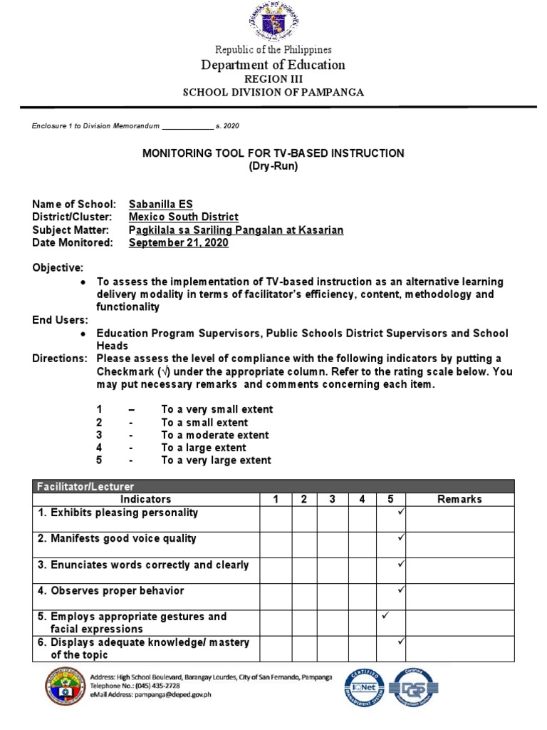 Monitoring Tool for TV Instruction | PDF | Learning | Cognitive Science