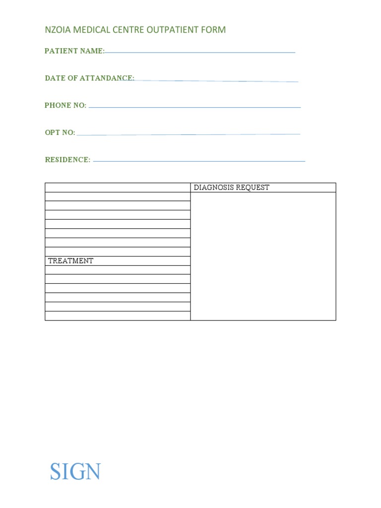 Nzoia Medical Centre Outpatient Form: Patient Name | PDF