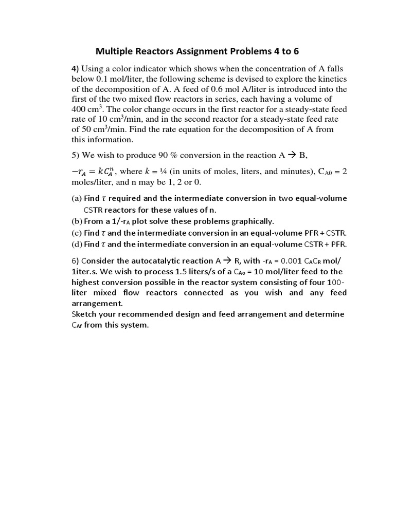 Multiple Reactors Kinetics Problems | PDF