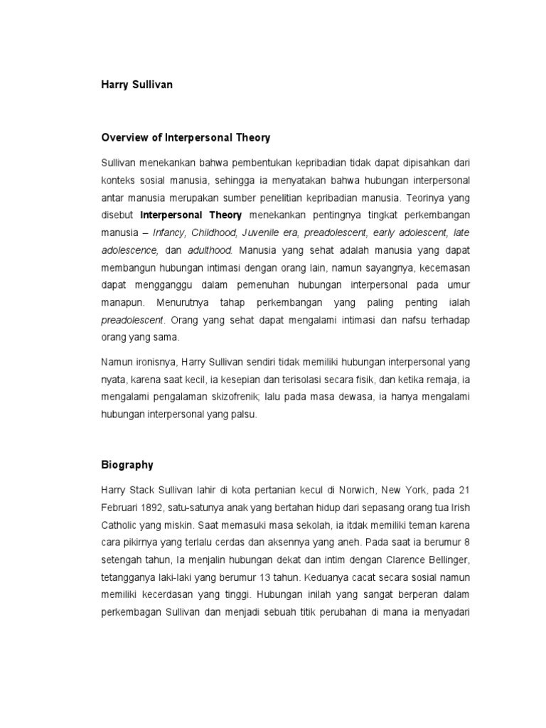 Teori Interpersonal Harry Sullivan | PDF | Pengembangan Diri ...