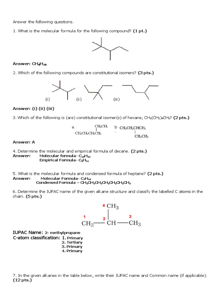 Answer: CH H: IUPAC Name: C-Atom Classification: 1 | PDF | Isomer | Alkane