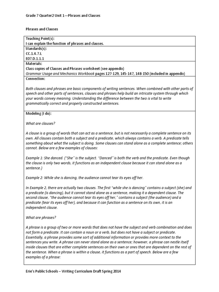 Phrases and Clauses - Notes | PDF | Clause | Phrase