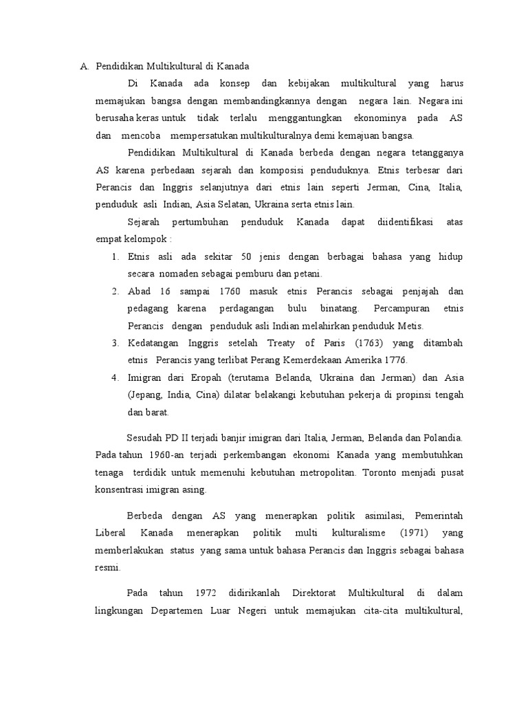 Makalah Pend. Multikultural Kanada Dan As | PDF