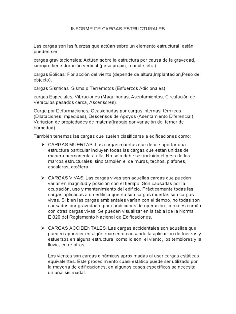 Clasificación de Cargas Estructurales | PDF | Peso | Temblores