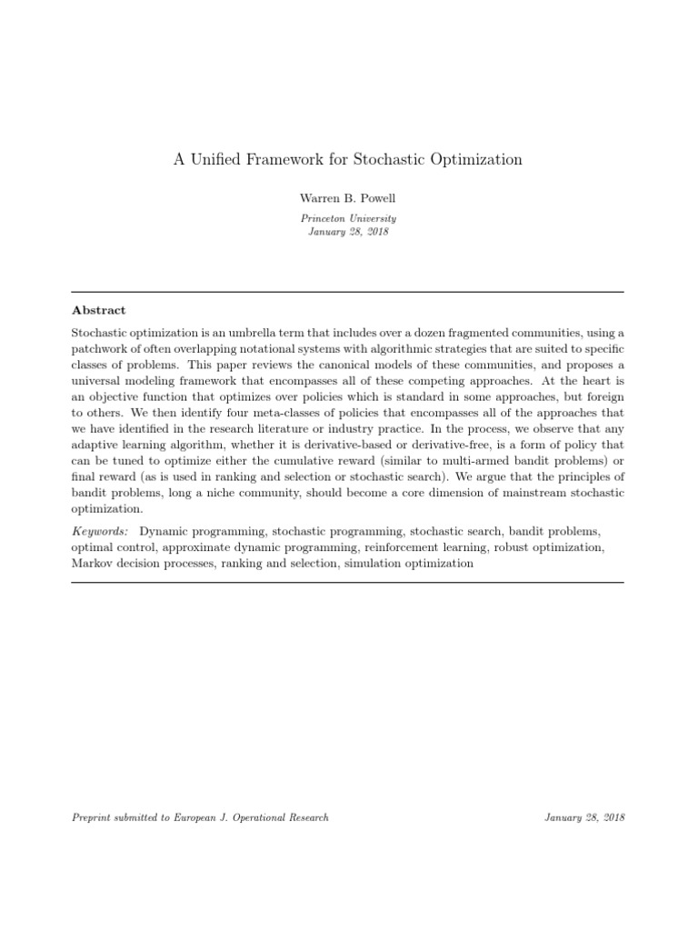 A Unified Framework For Stochastic Optimization Classifying Problems