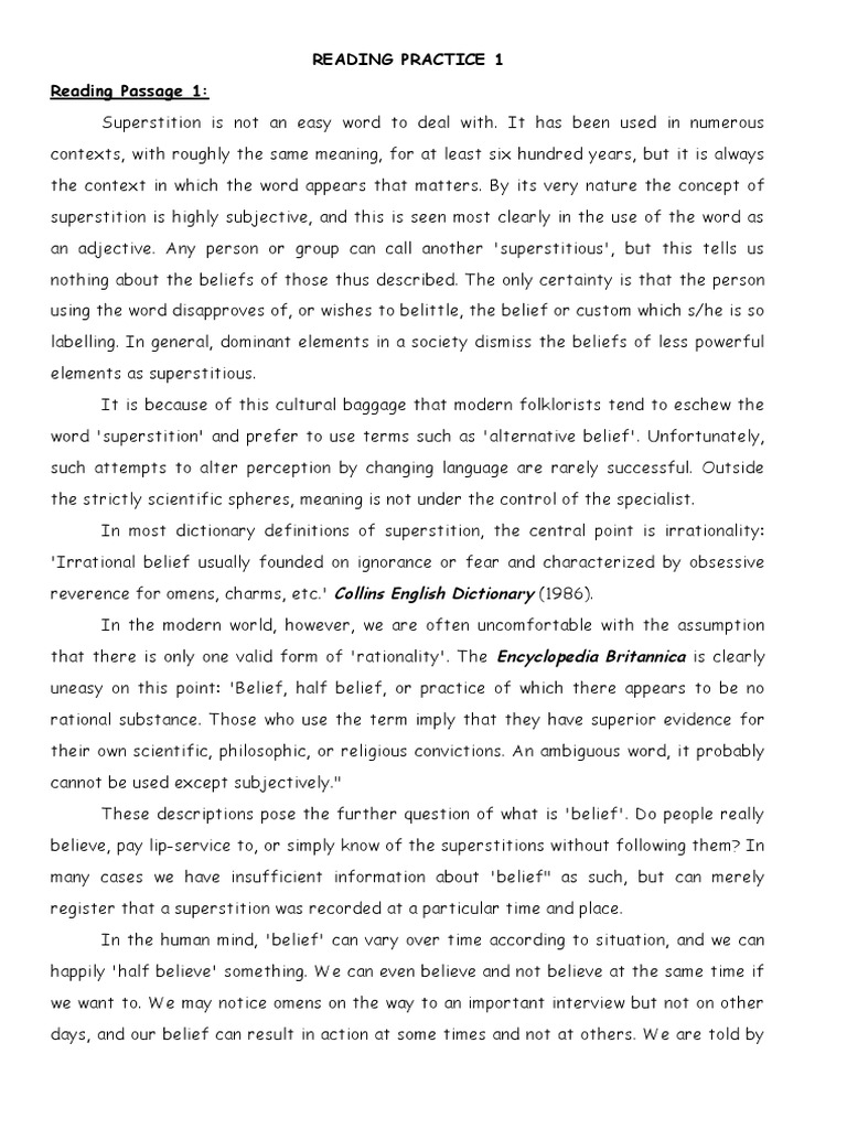 Reading Practice 1+key | PDF | Superstitions | Seabird