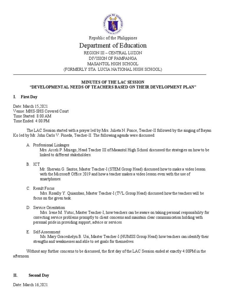 Minutes of LAC Session | PDF | Communication