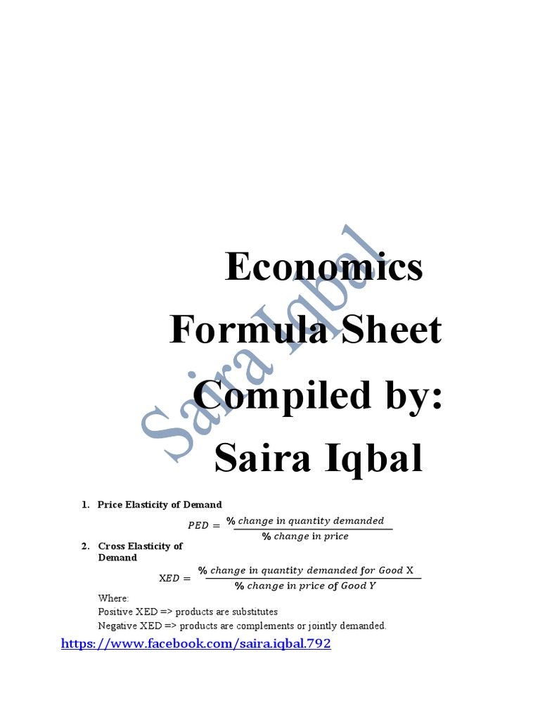Economics - Formula Sheet | PDF | Gross Domestic Product | Elasticity ...