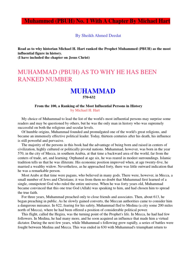 Muhammad Number 1 By Michael H Hart Pdf Muslim Muhammad