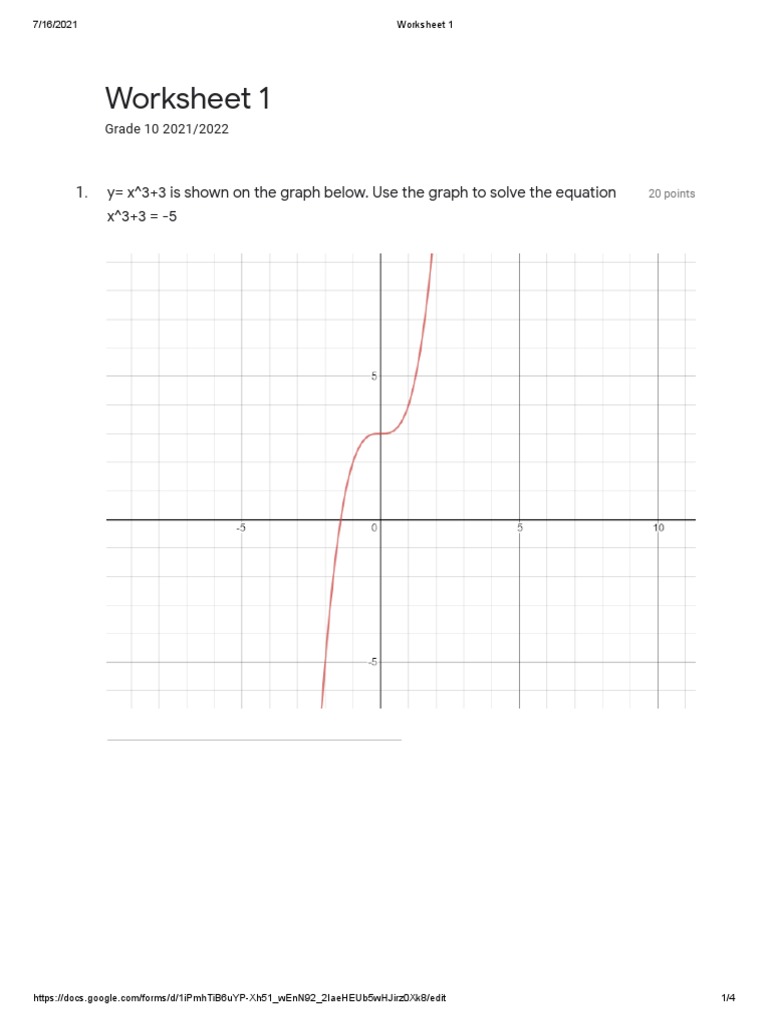 Worksheet 1: 1. y X 3+3 Is Shown On The Graph Below. Use The Graph To ...