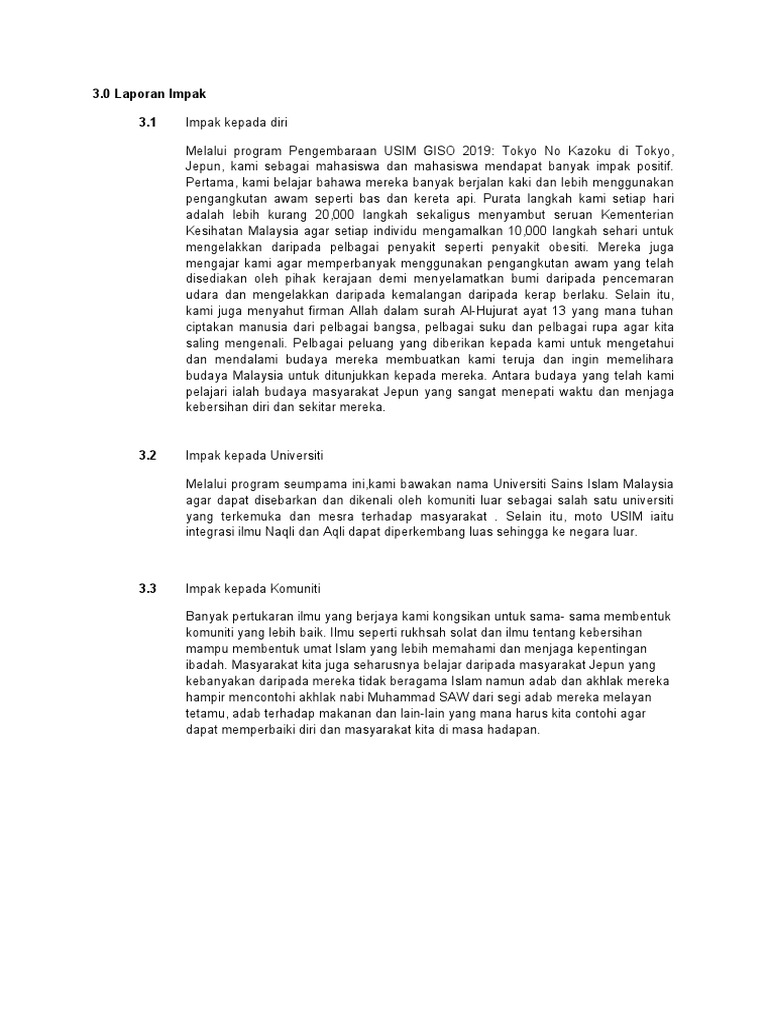 Contoh Laporan Giso: Bahagian Impak Dan Kesan | PDF