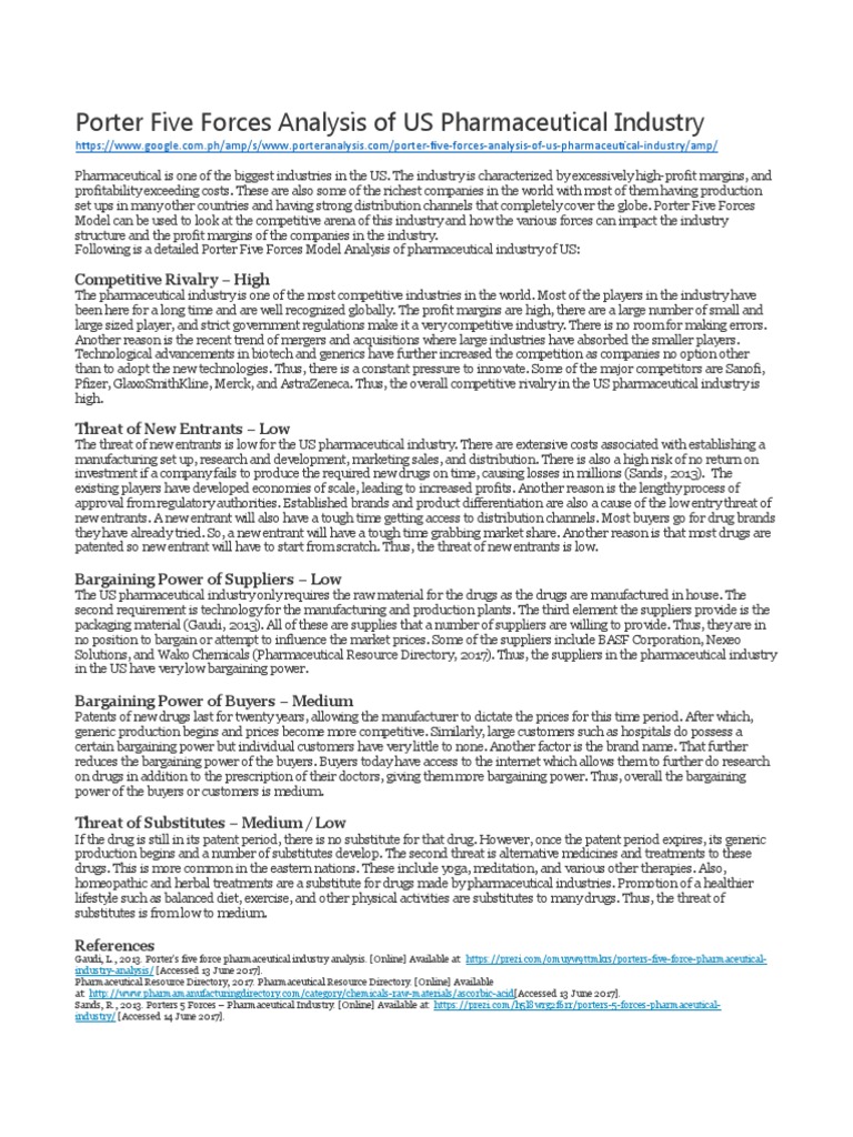 Porter Five Forces Analysis of US Pharmaceutical Industry: Competitive ...