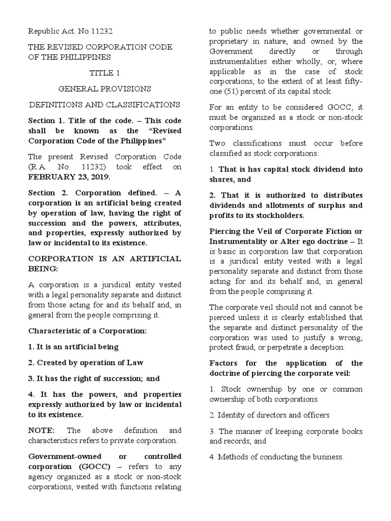 Revised Corporation Code | PDF | Corporations | Stocks