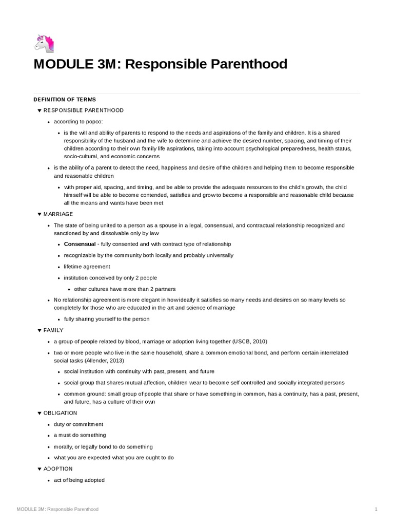 MODULE 3M: Responsible Parenthood: Definition of Terms | PDF | Birth Control | Family Planning