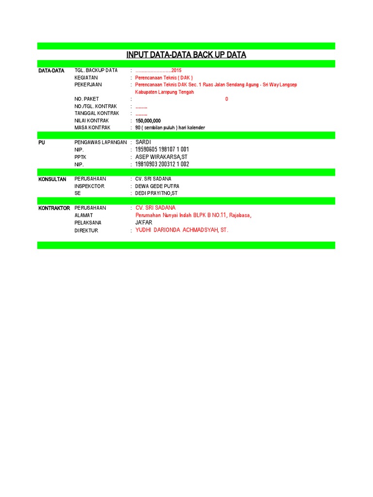Rekap Data Backup Proyek Jalan DAK | PDF