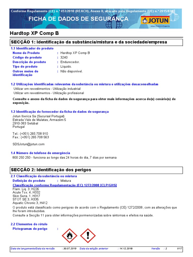 FISPQ Hardtop XP Comp B JOTUN | PDF | Desperdício | Solvente