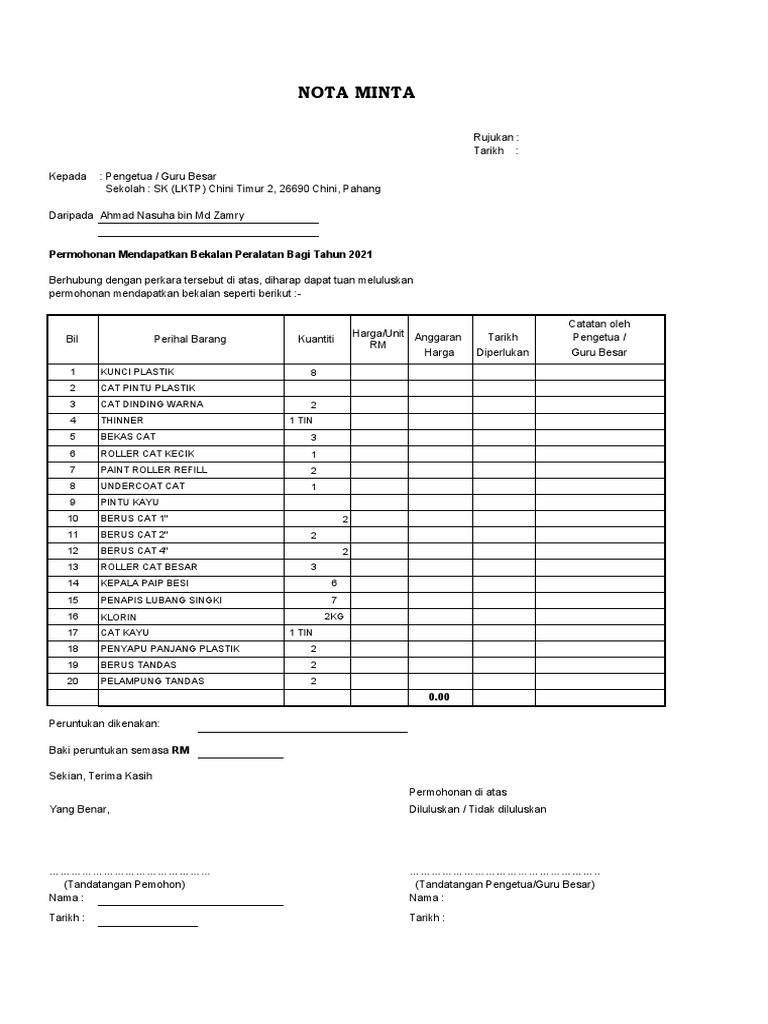 Nota Minta Kosong | PDF