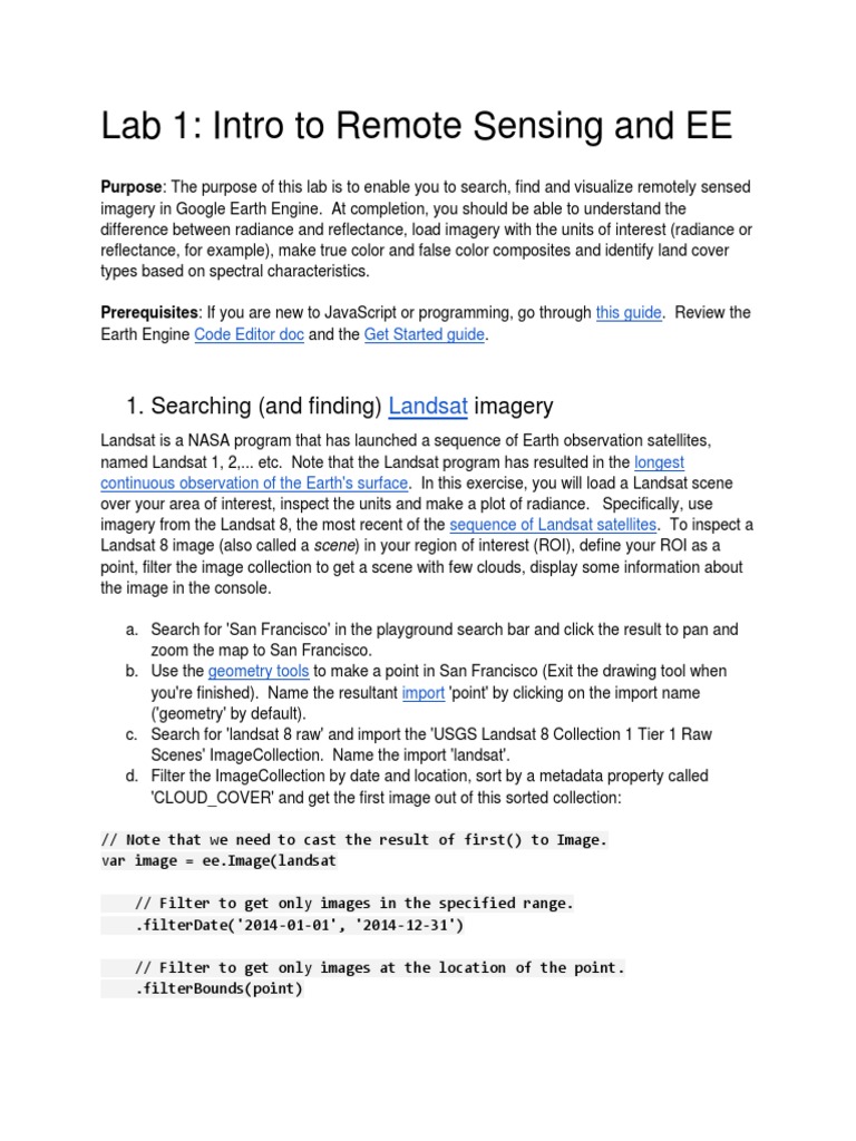 Lab 1a - Intro To Remote Sensing and EE | PDF