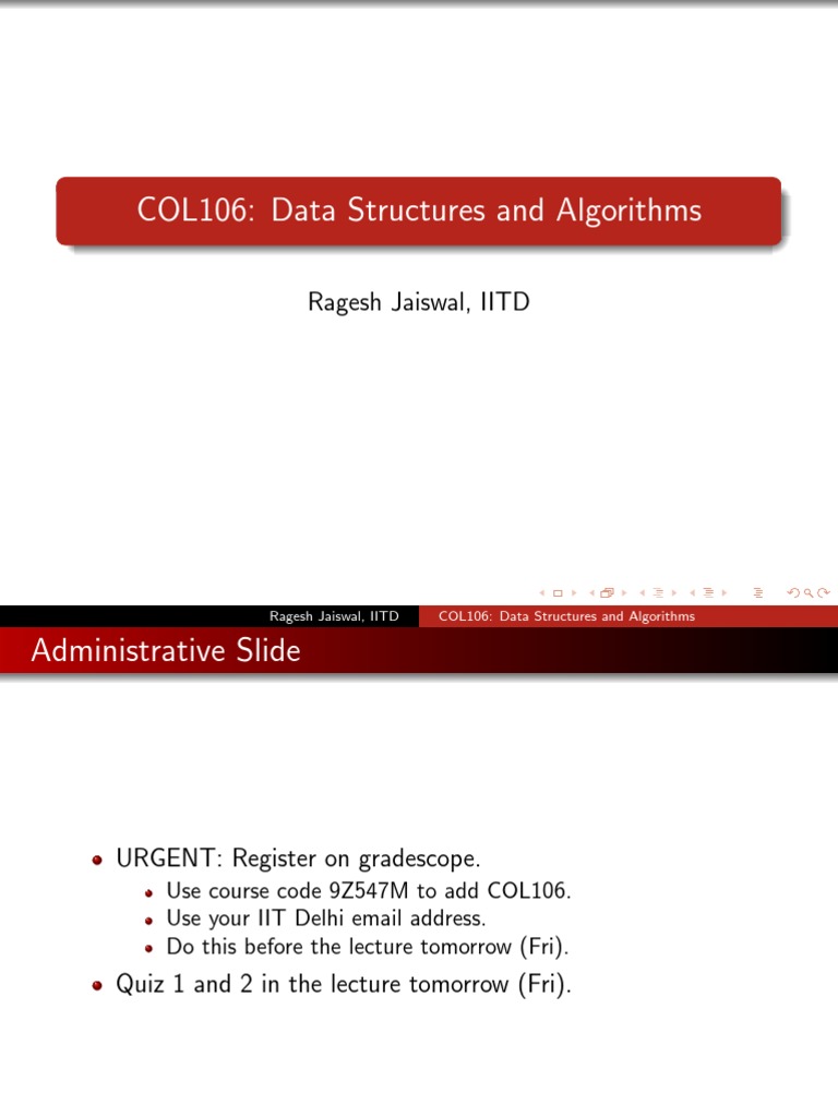COL106: Data Structures and Algorithms: Ragesh Jaiswal, IITD | Download Free PDF | Computing ...