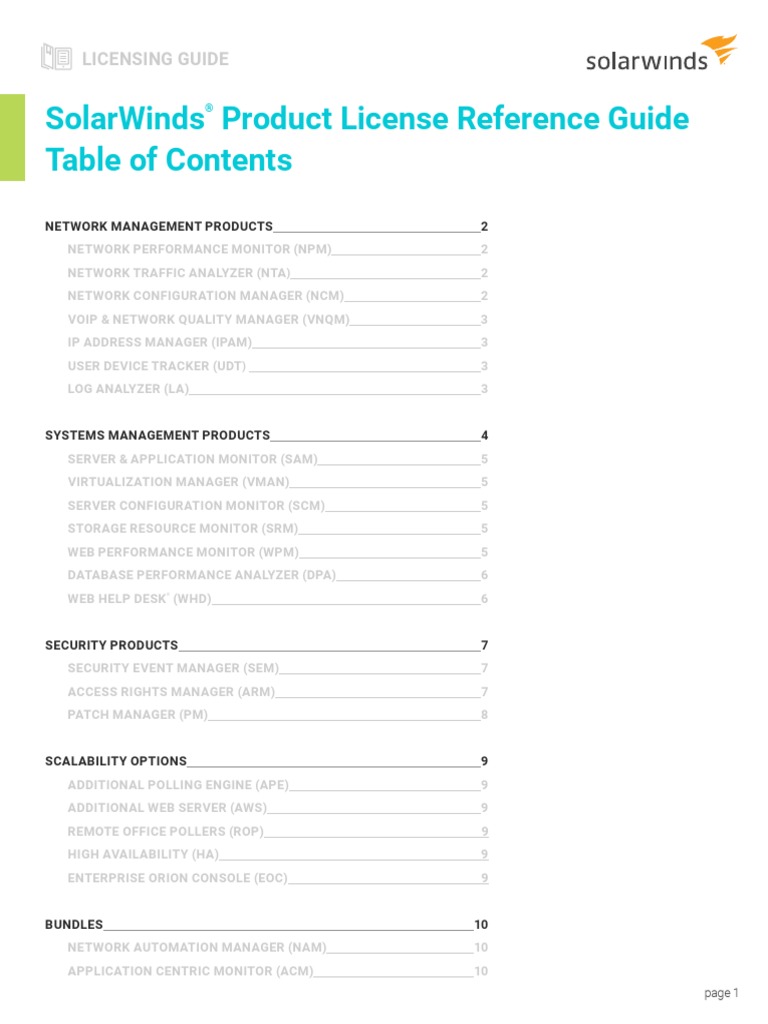 Solarwinds Product License Reference Guide | PDF | Computer Network ...