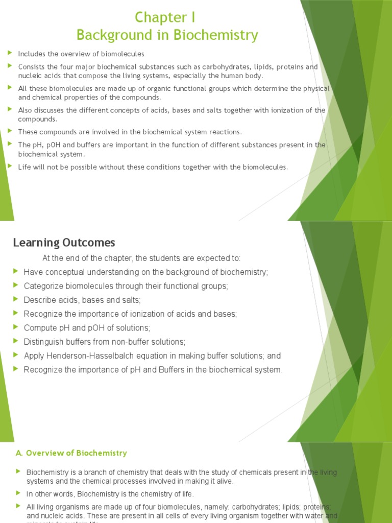 Biochem-Chapter 1 - Background in Biochemistry | PDF | Acid | Biochemistry