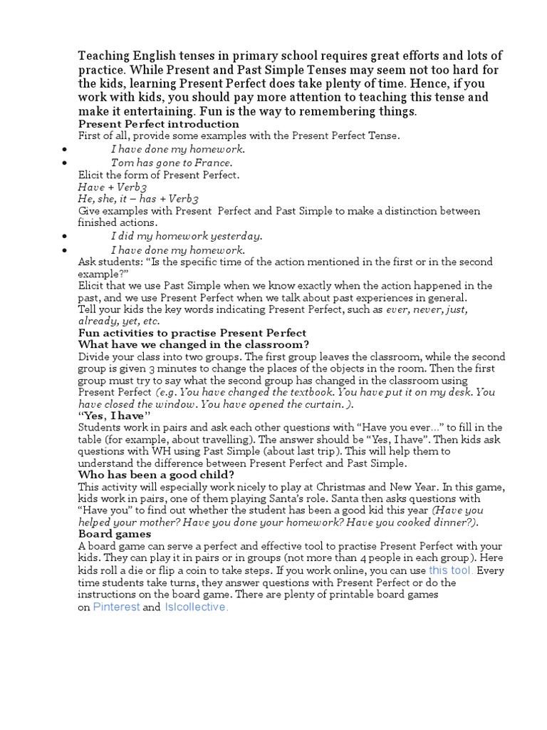 Engaging Activities for Present Perfect Tense | PDF | Grammatical Tense ...