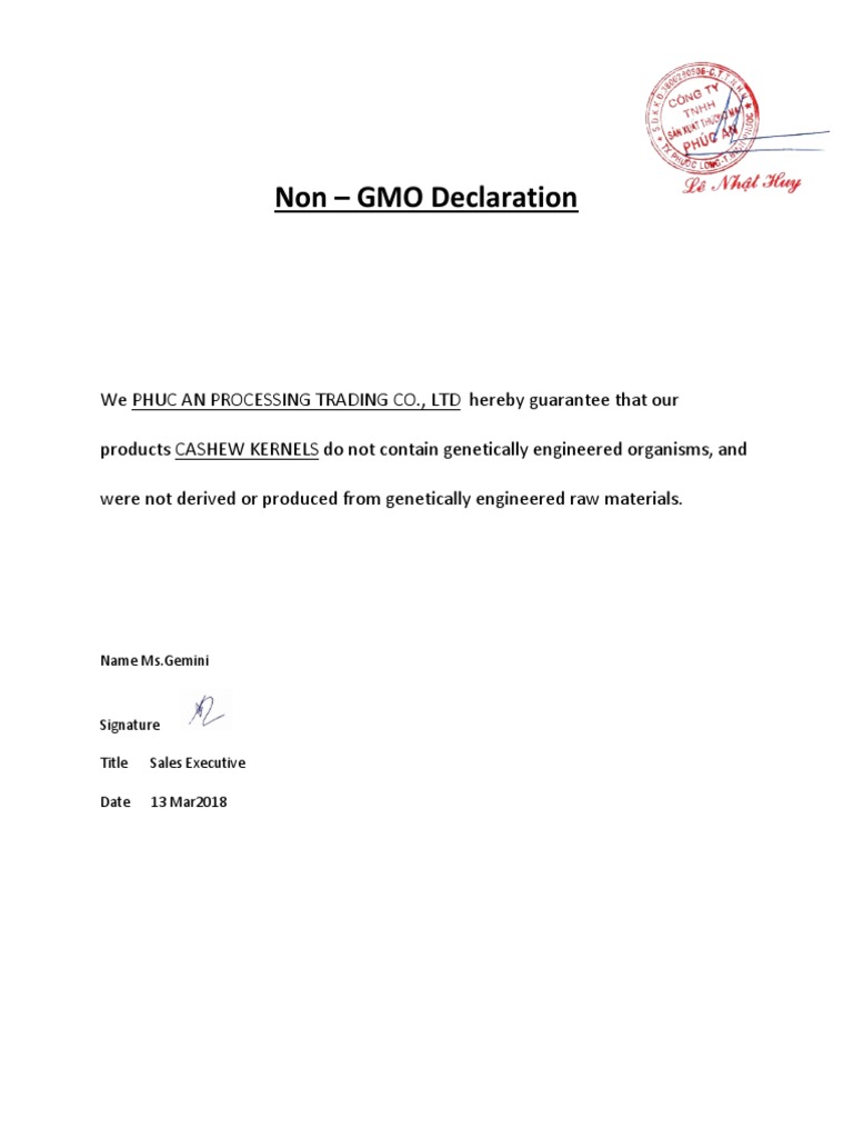 Non-GMo Declaration | PDF