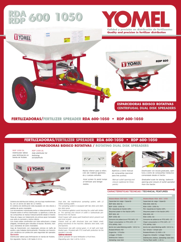 Fertilizadora Yomel RDA/RDP 600-1050 | PDF | Bienes manufacturados | Equipo