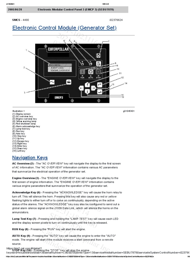 Electronic Modular Control Panel 3 (EMCP 3) (SEBU7878) | PDF | Menu ...