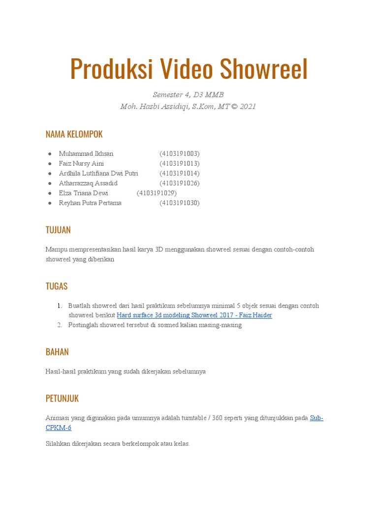 Sub-CPMK-8 - Contoh Video Showreel | PDF | Karier & Perkembangan | Seni