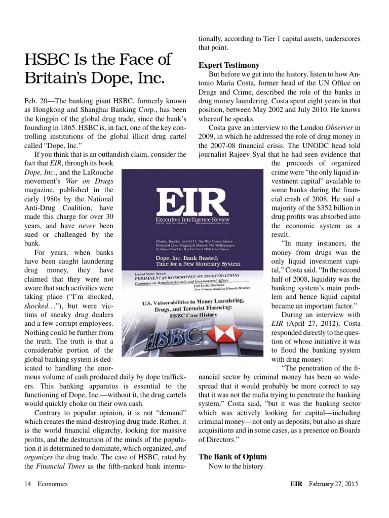 HSBC Is The Face of Britain's Dope, Inc. (Executive Intelligence Review) | PDF | Hsbc | Opium