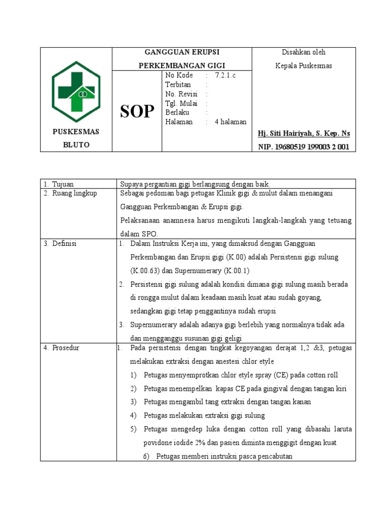 SOP Erupsi Gigi | PDF