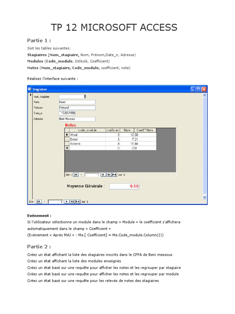 TP 12 Microsoft Access | PDF | Méthodes et références pédagogiques | Ordinateurs