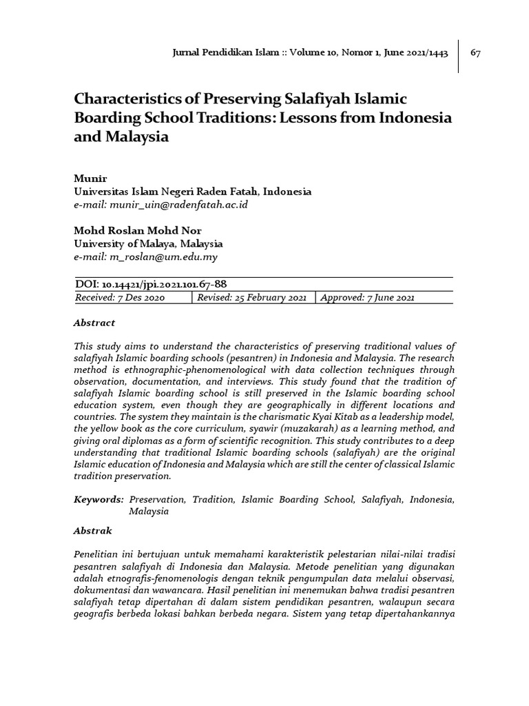 Characteristics of Preserving Salafiyah Islamic Boarding School ...