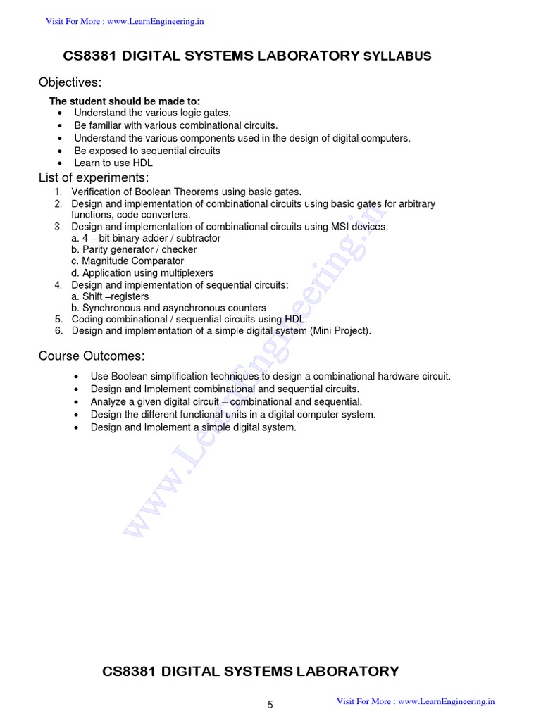 CS8382 - Digital Systems Laboratory Manual - by LearnEngineering - in | PDF | Logic Gate ...